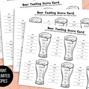 Printable Beer Tasting Score Card, Beer Score Card for 6+ Beers, Beer ...