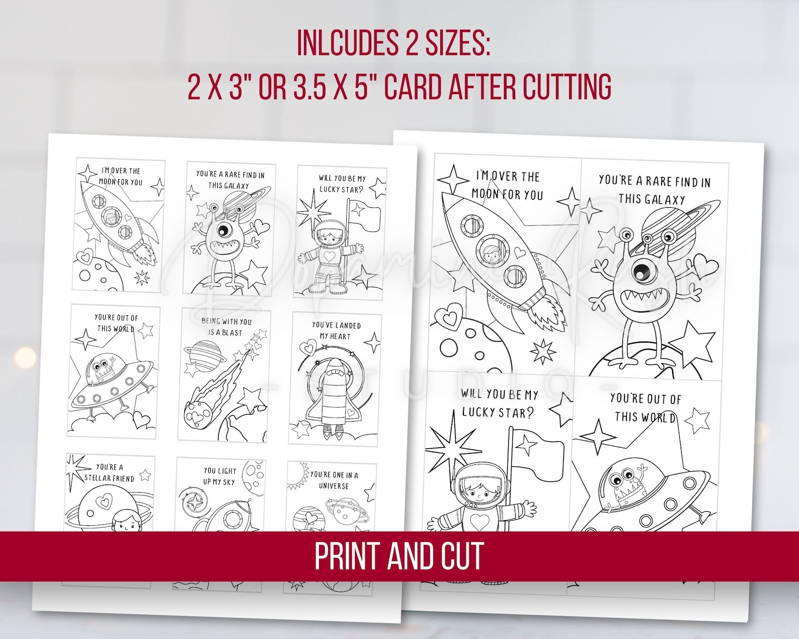 Printable Valentines Day Coloring Cards, Outer Space Coloring Cards ...