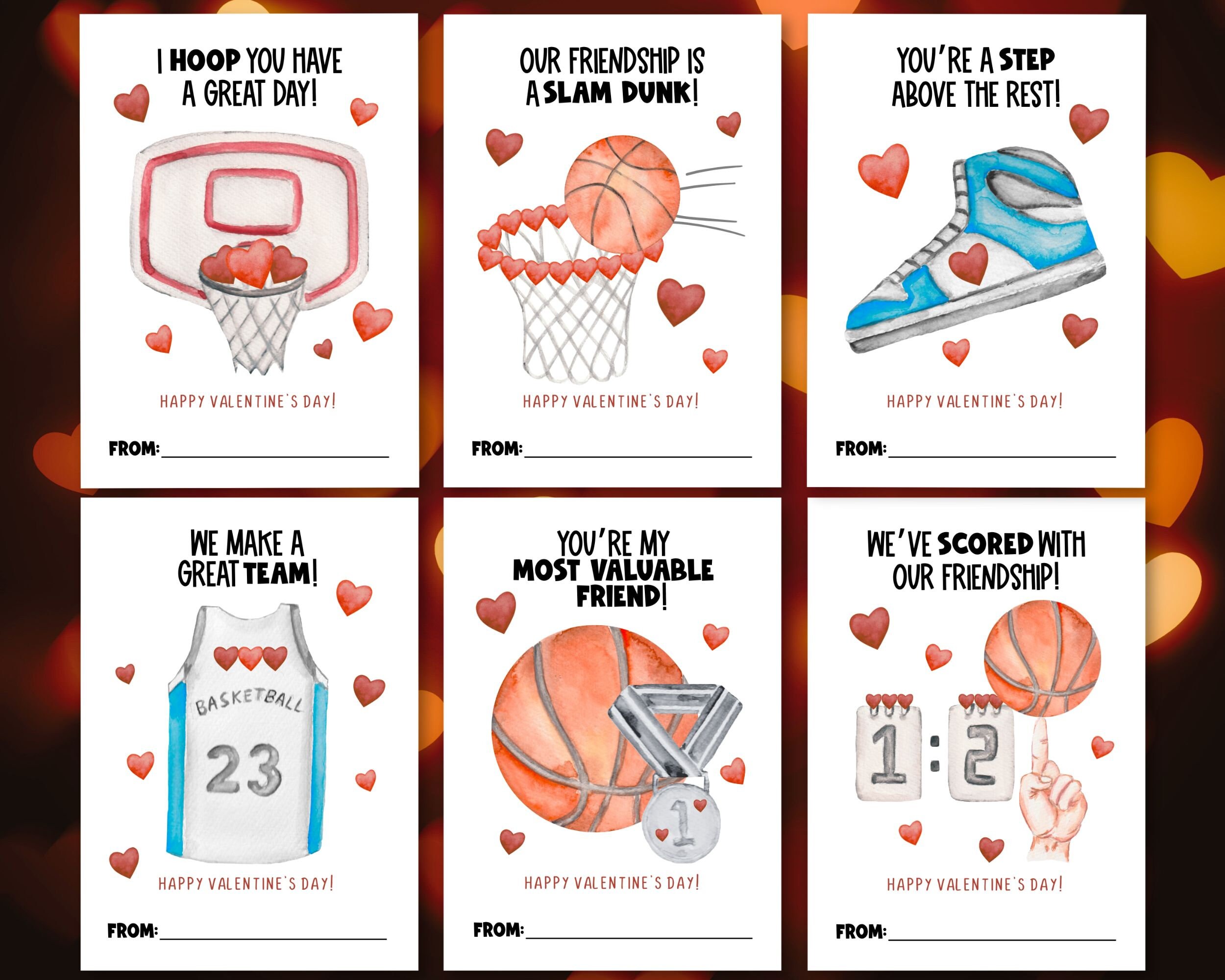 Printable Basketball Valentine 2.75 X 3.75" Cards, Basketball Classroom ...