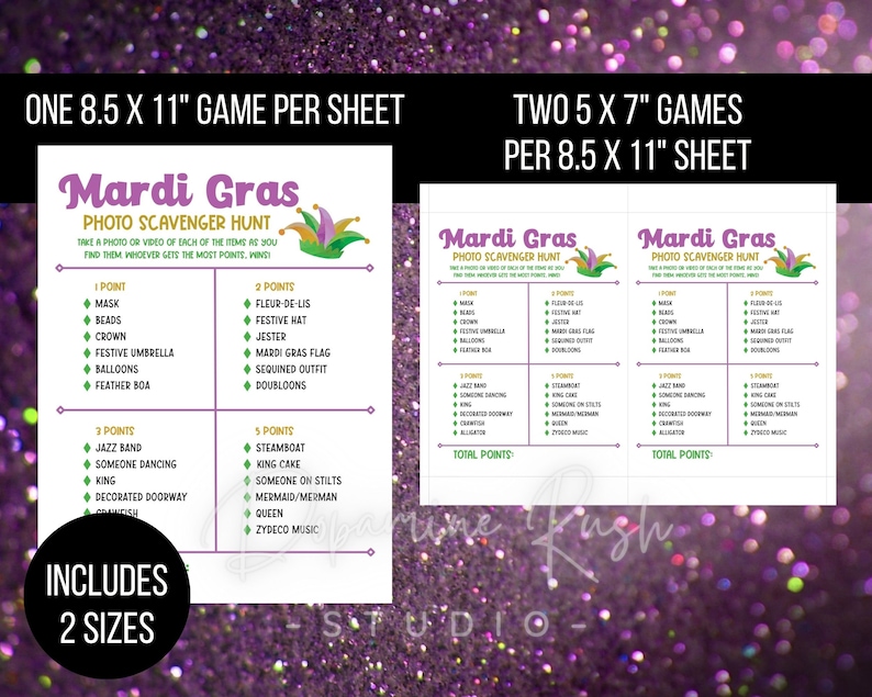 Printable Mardi Gras Photo Scavenger Hunt, Mardi Gras Games, Carnival ...