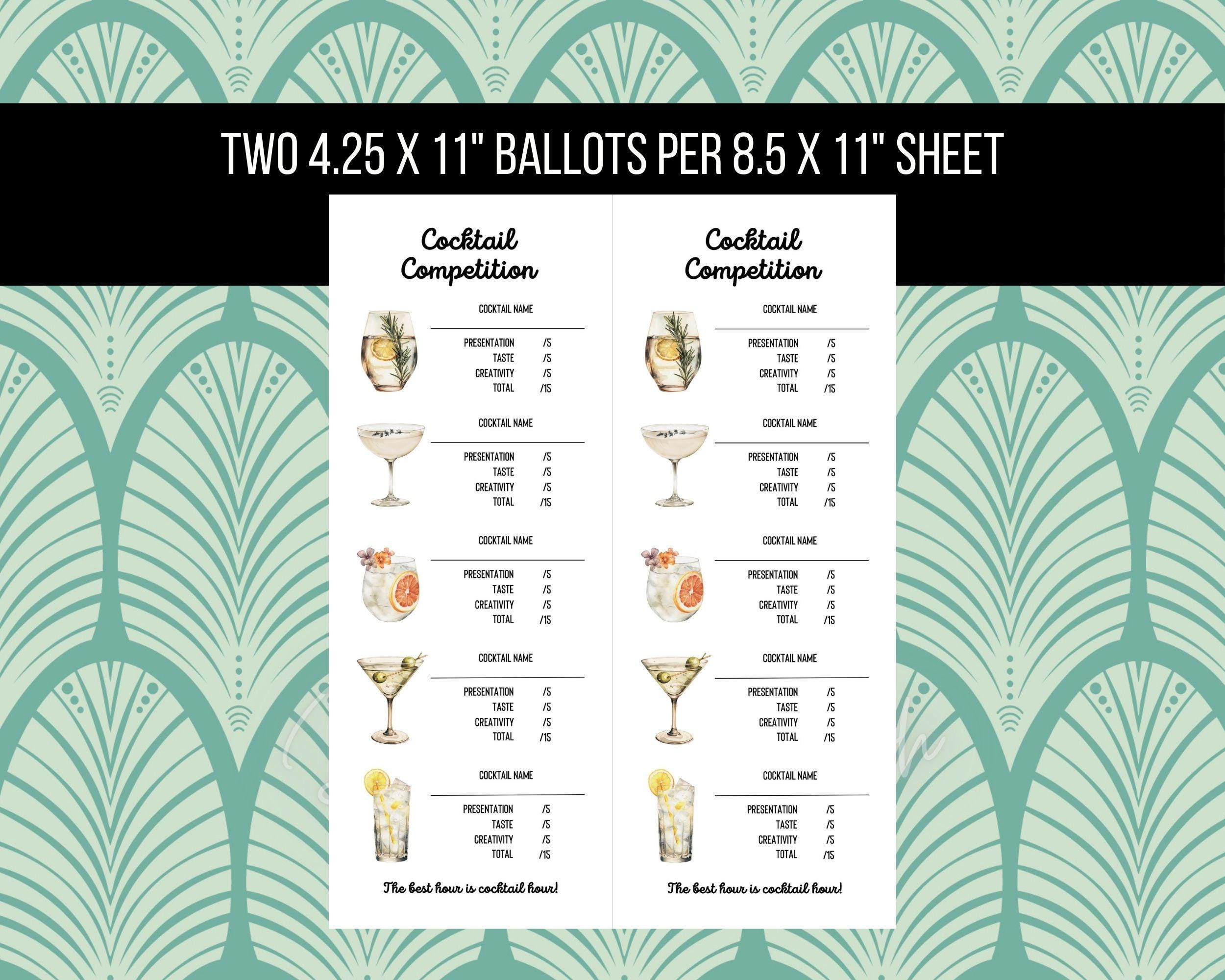 Printable Cocktail Competition 4.25 X 11” Score Card for 5+ Cocktails ...