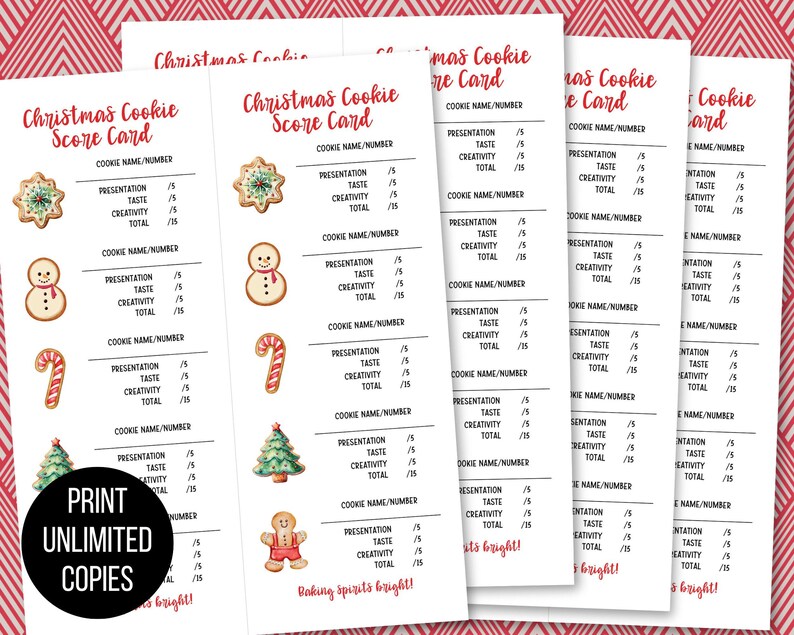 Printable Christmas Cookie Score Card, Christmas Cookie Party ...