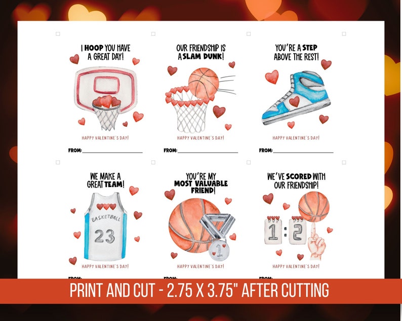 Printable Basketball Valentine 2.75 X 3.75" Cards, Basketball Classroom ...