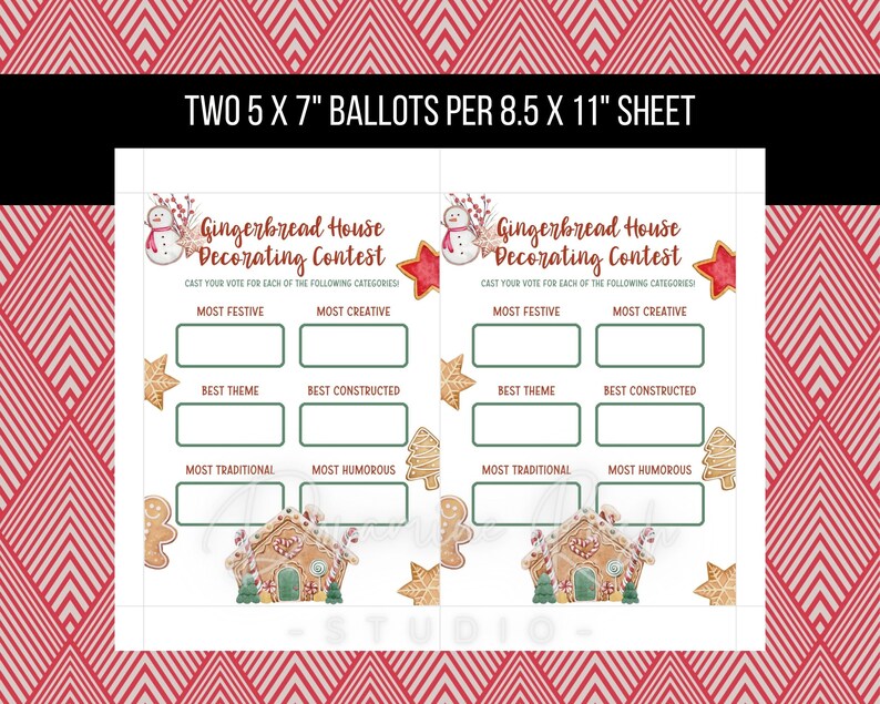 Printable Gingerbread House Decorating Contest 5x7" Voting Ballot ...