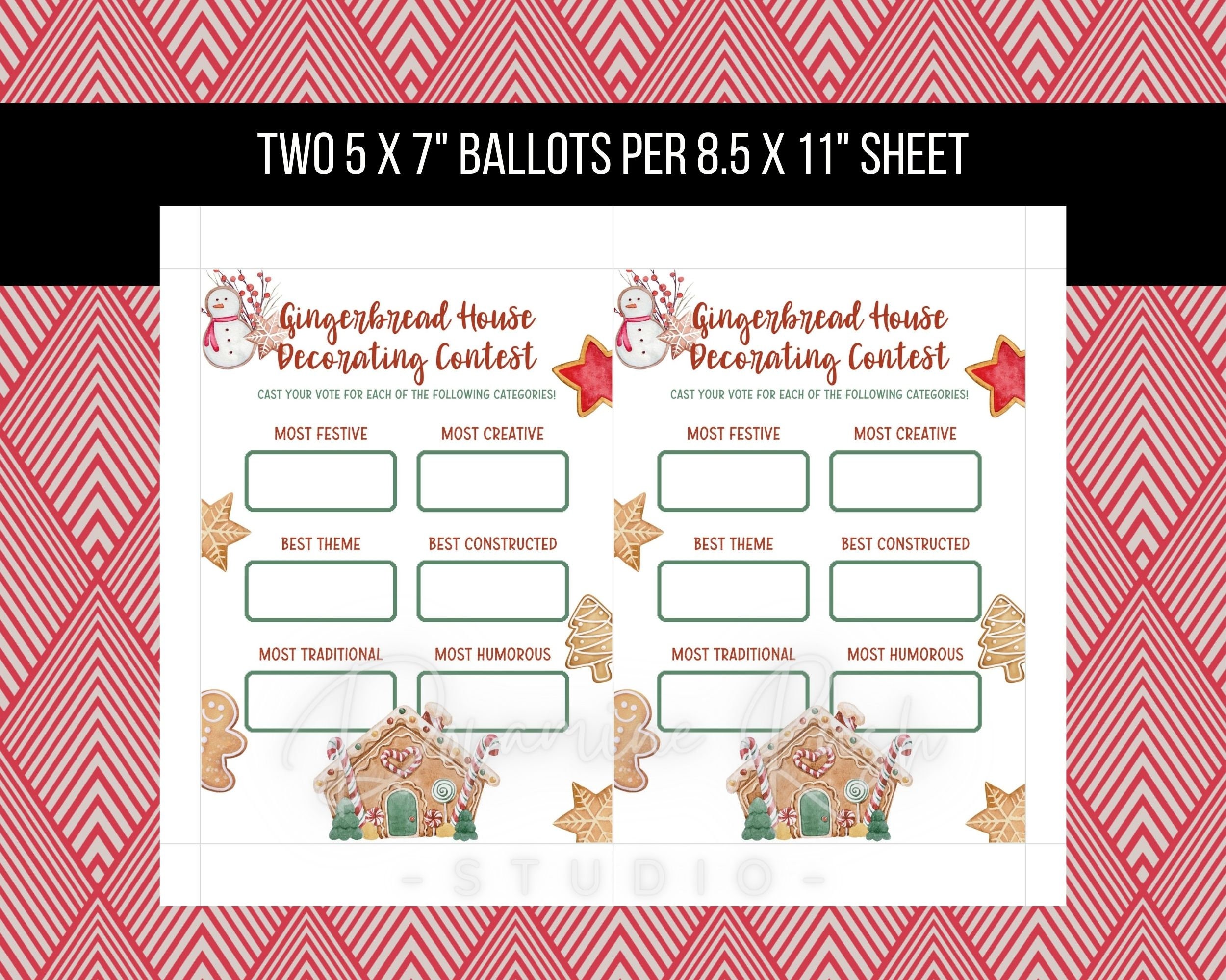 Printable Gingerbread House Decorating Contest 5x7" Voting Ballot ...