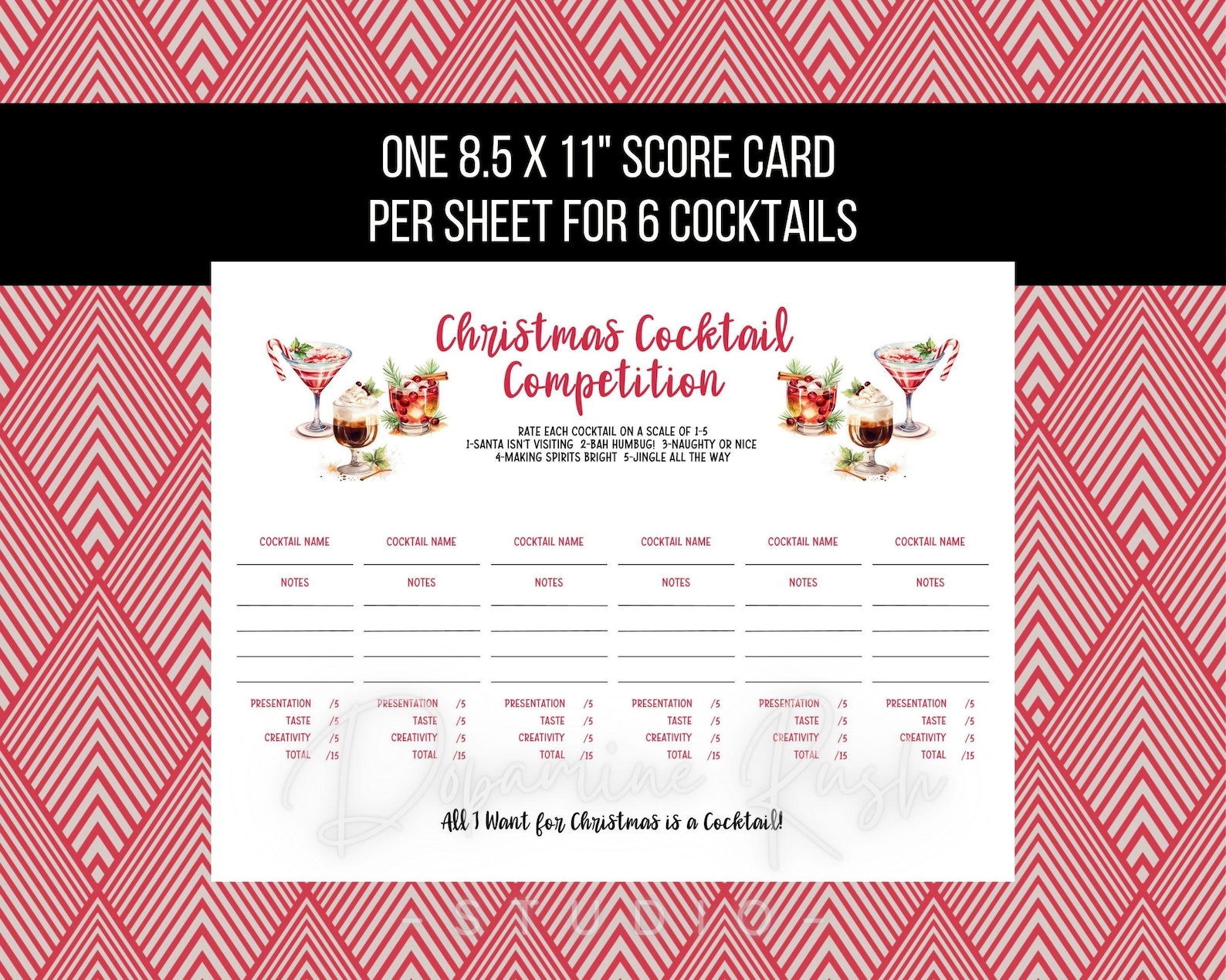 Printable Christmas Cocktail Competition Score Card for 4,5, or 6 ...