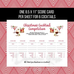 Printable Christmas Cocktail Competition Score Card for 4,5, or 6 ...