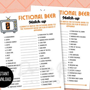 Printable Fictional Beer Match-up Game, Beer Games, Printable Beer ...