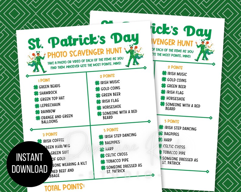 Printable St. Patricks Day Scavenger Hunt, St. Patricks Day Games, Bar ...