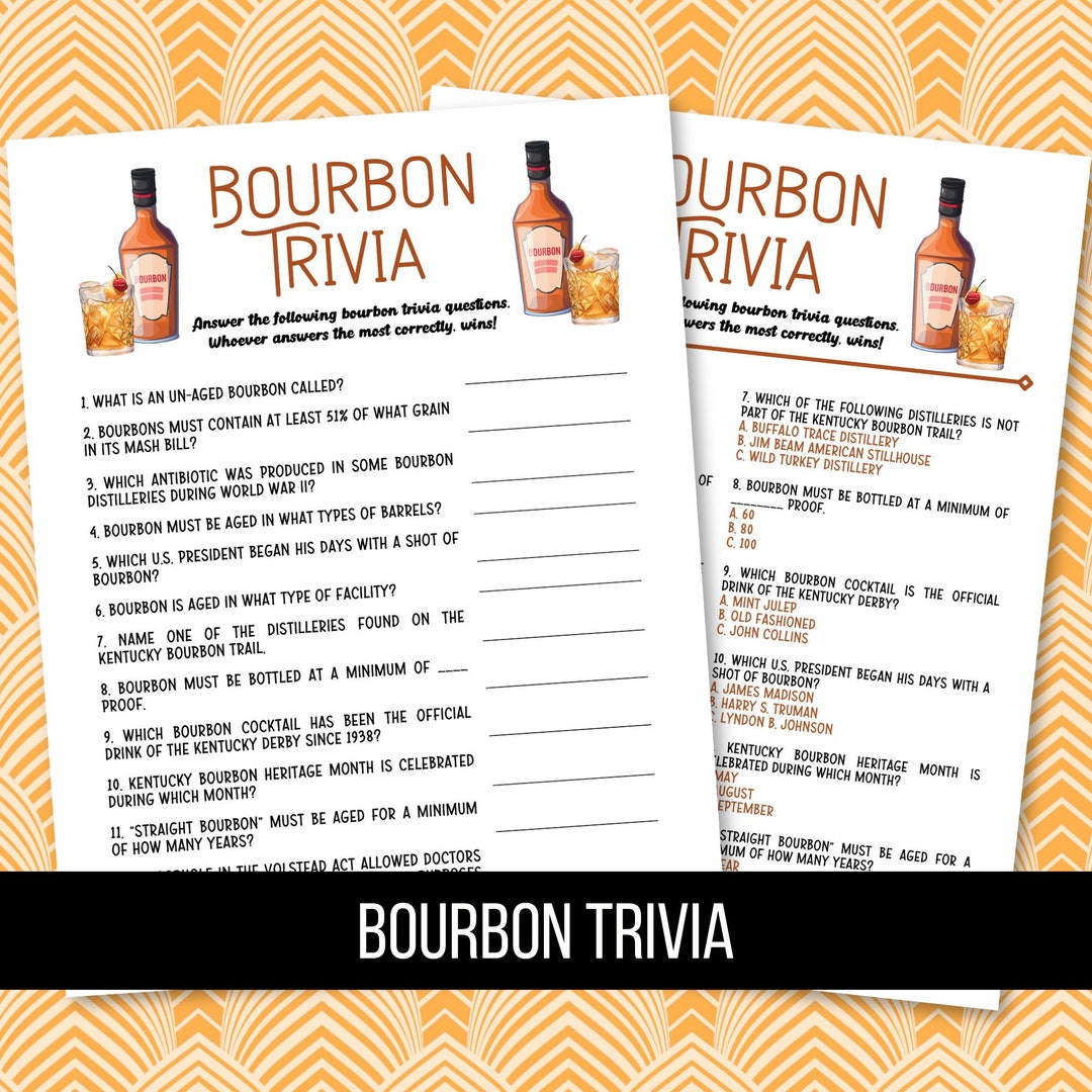 Printable Bourbon Trivia, Bourbon Tasting Games, Whiskey Games, Bourbon ...