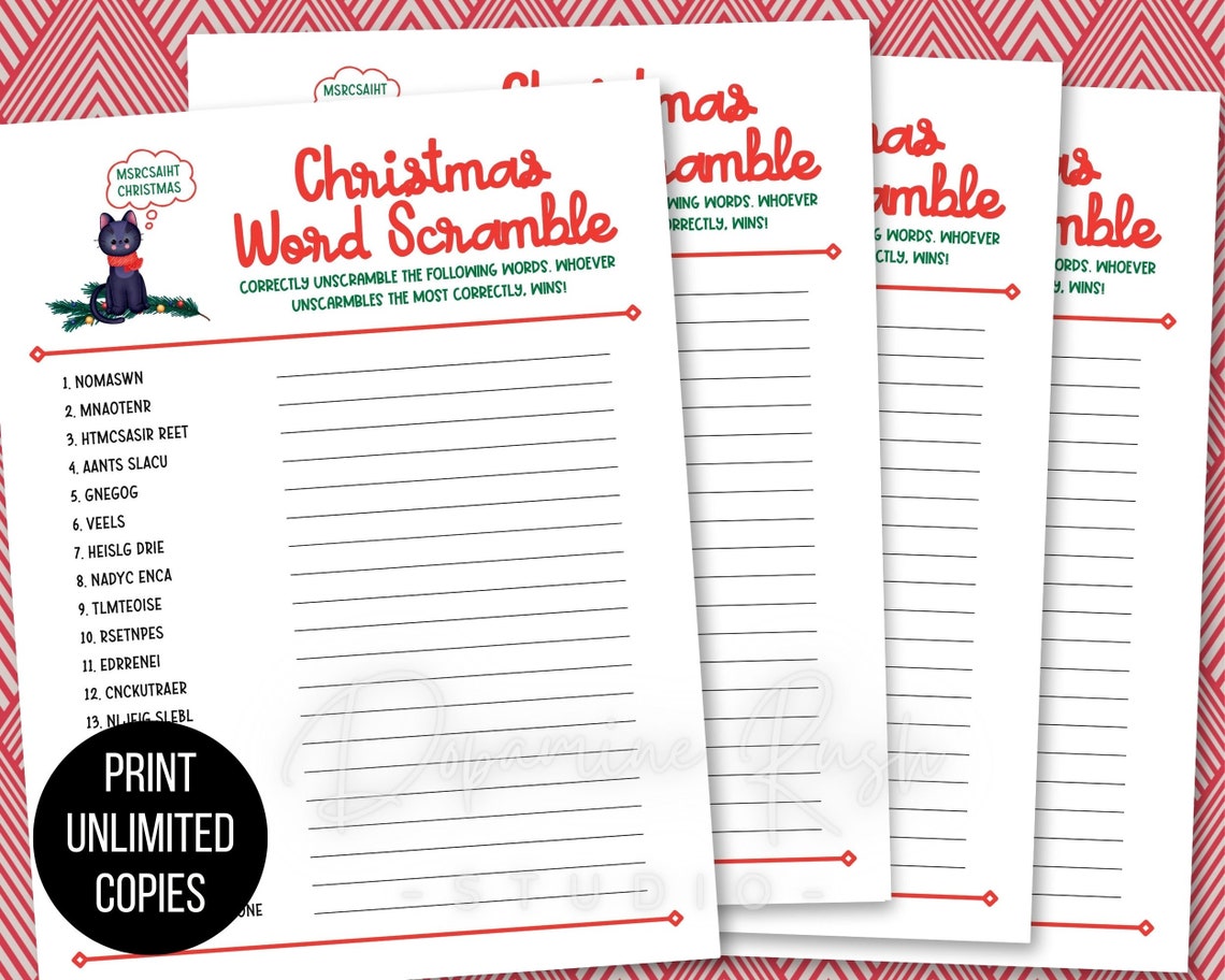 Printable Christmas Game, Printable Christmas Word Scramble, Printable ...