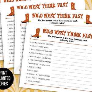 Printable Wild West Think Fast Game, Western Theme Party Games, Cowboy ...