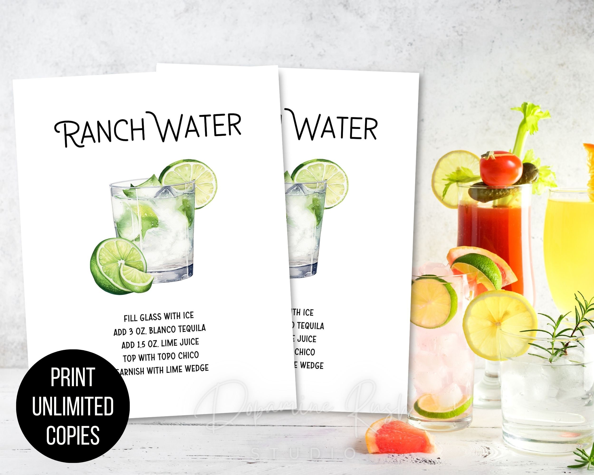Printable Self-serve Ranch Water Cocktail 8x10 Sign, Ranch Water Recipe ...