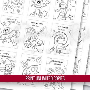 Printable Valentine’s Day Coloring Cards, Outer Space Coloring Cards ...