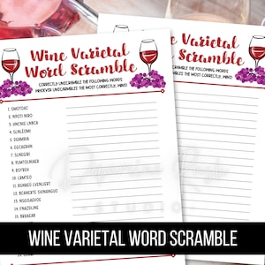 Printable Wine Varietal Word Scramble, Wine Party Games, Printable Wine ...