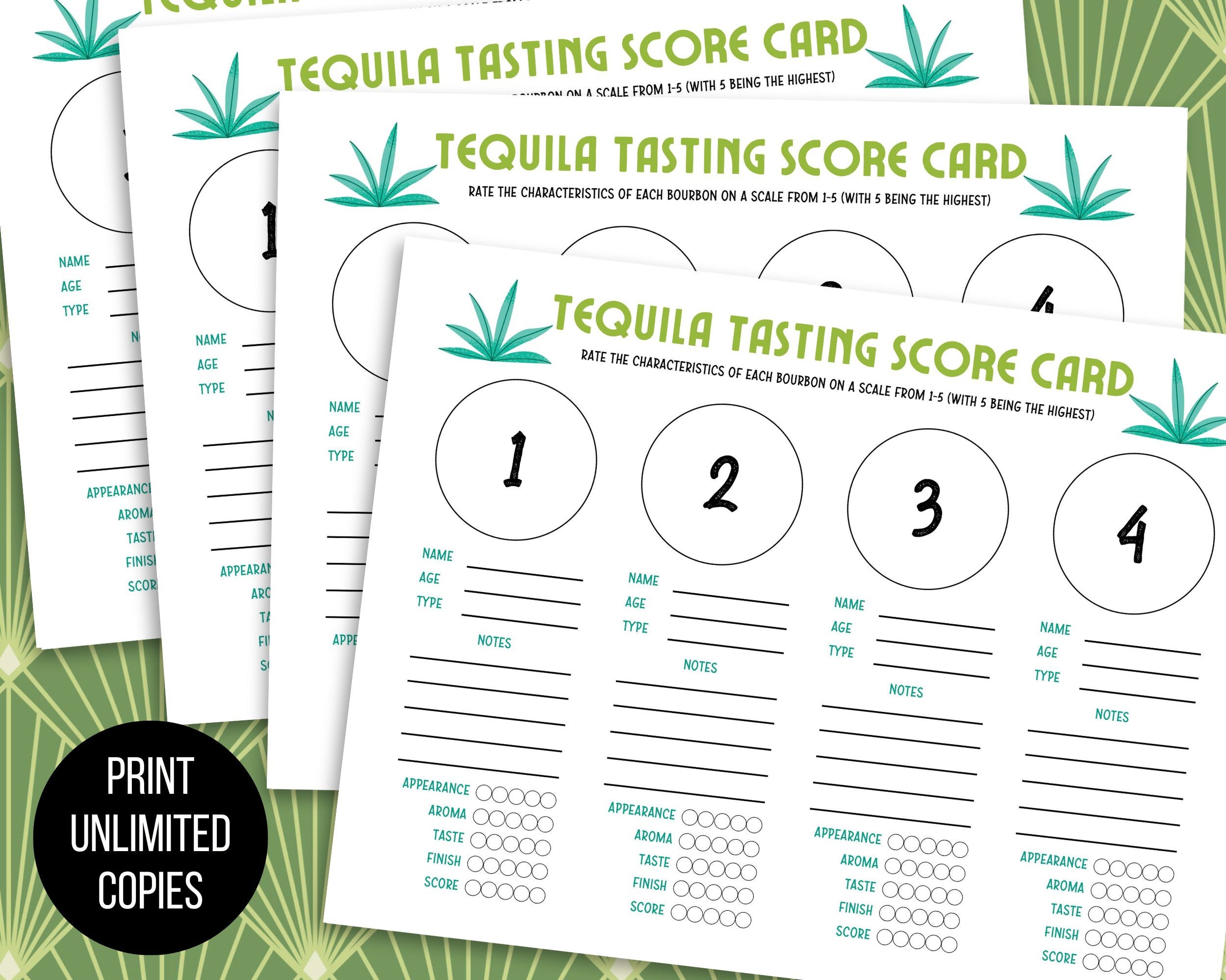 Printable Tequila Tasting Score Card for 4 Tequilas, Tequila Tasting ...