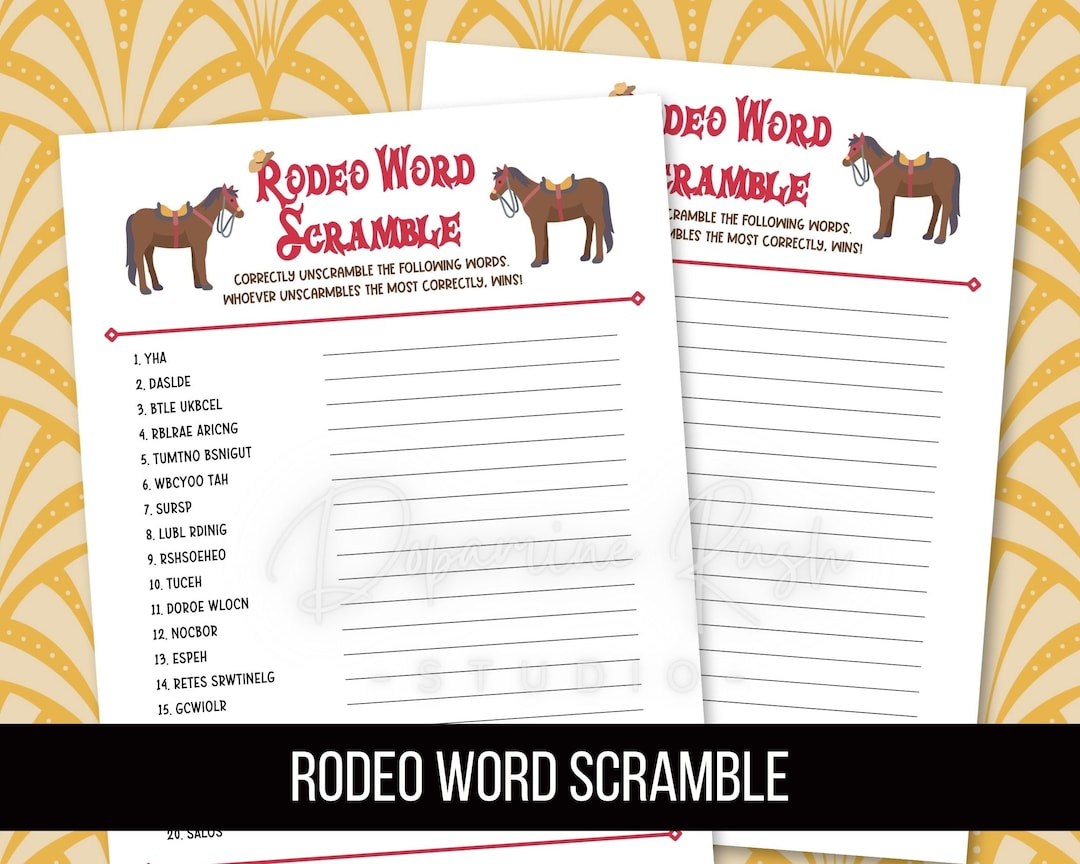 Printable Rodeo Word Scramble, Western-theme Party Games, Kids Rodeo ...