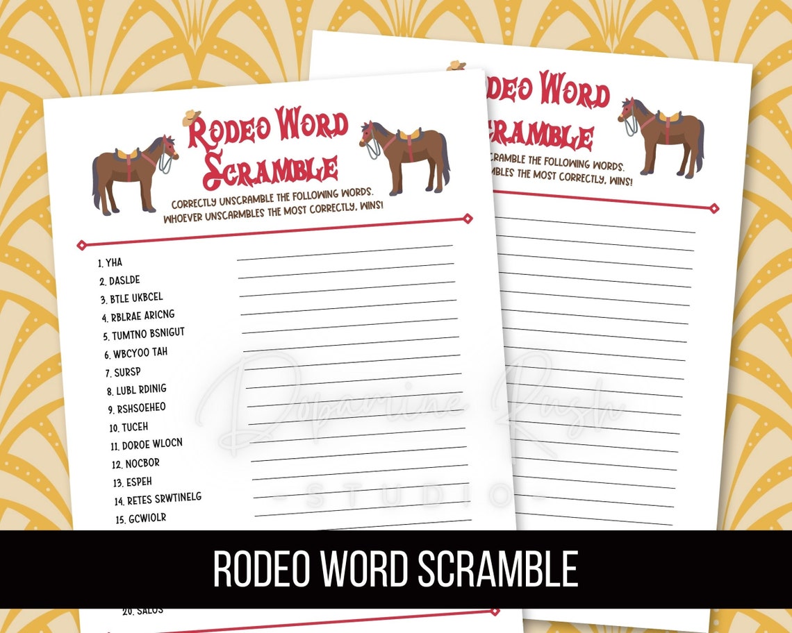Printable Rodeo Word Scramble, Western-theme Party Games, Kids Rodeo ...