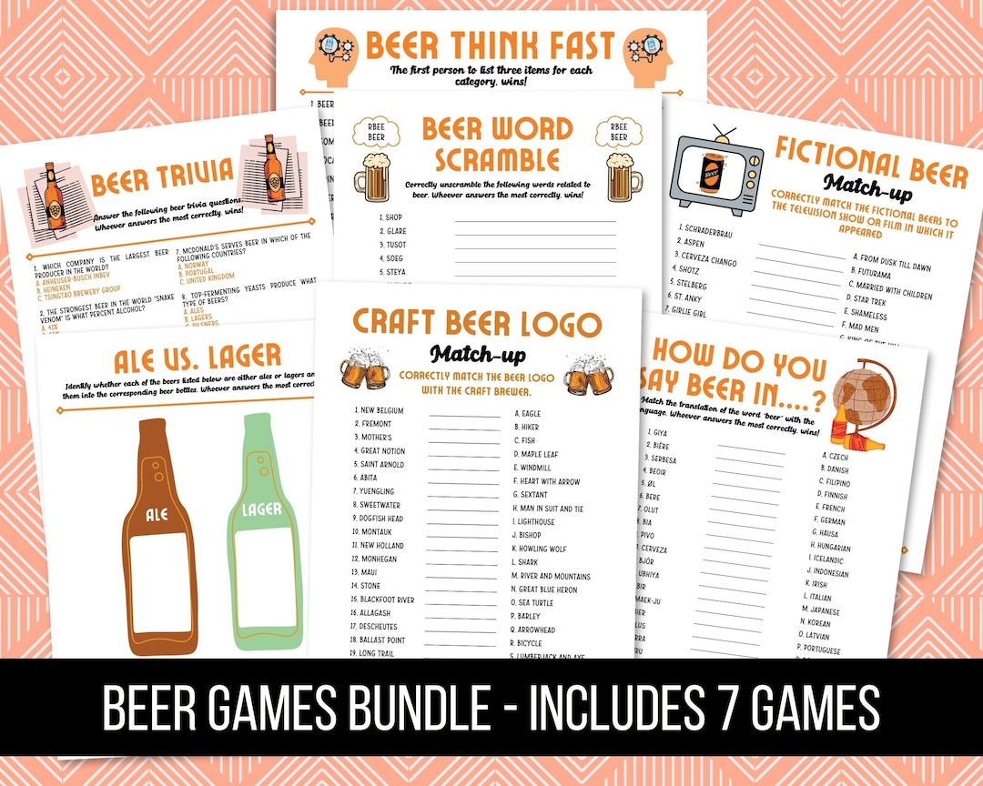 Printable Beer Bundle, Beer and Brewery Games, Downloadable Beer Games ...