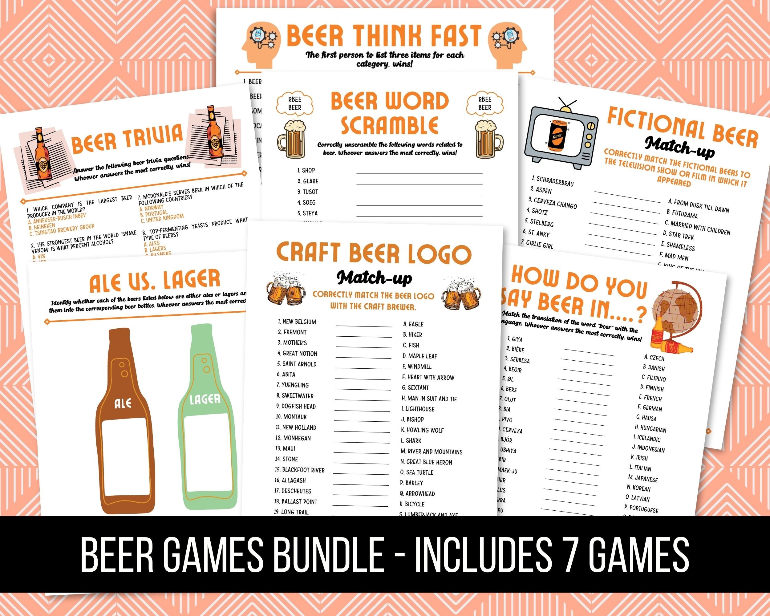 Printable Beer Bundle, Beer and Brewery Games, Downloadable Beer Games ...