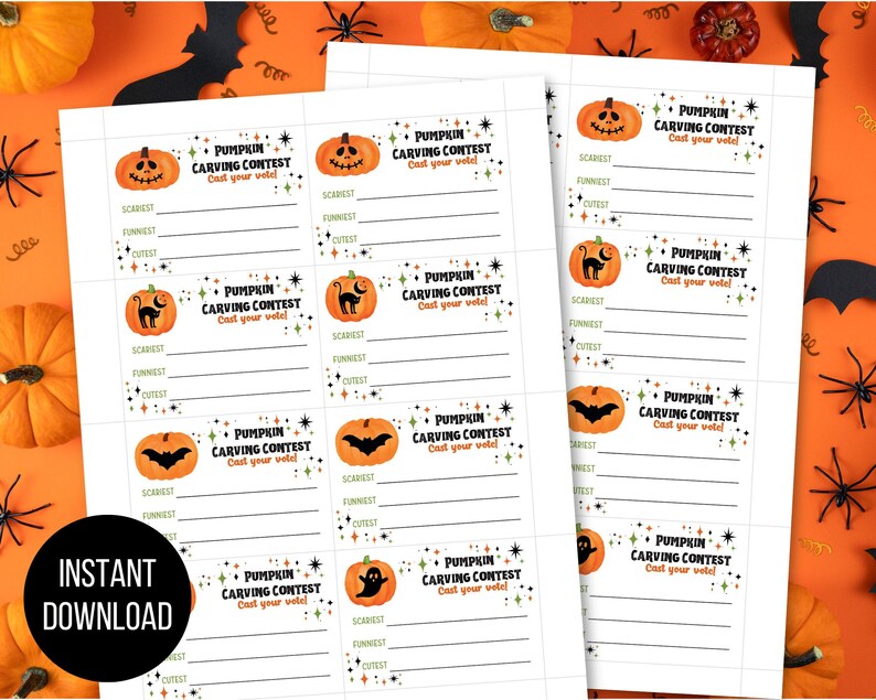Printable Pumpkin Carving Contest Voting Ballot 3.5 X 2.5”, Halloween ...