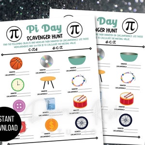 Printable Pi Day Scavenger Hunt and Math Activity, Printable Pi Day ...