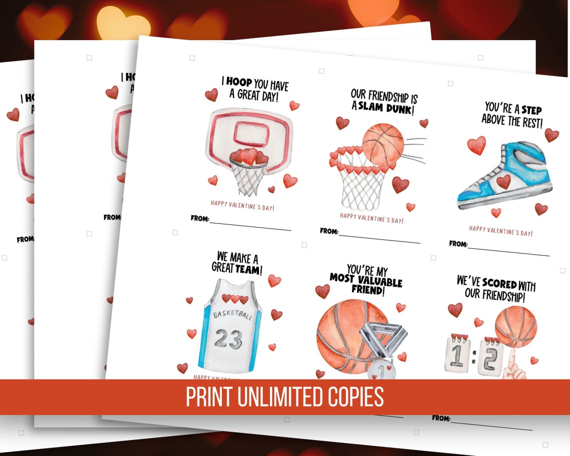 Printable Basketball Valentine 2.75 X 3.75" Cards, Basketball Classroom ...