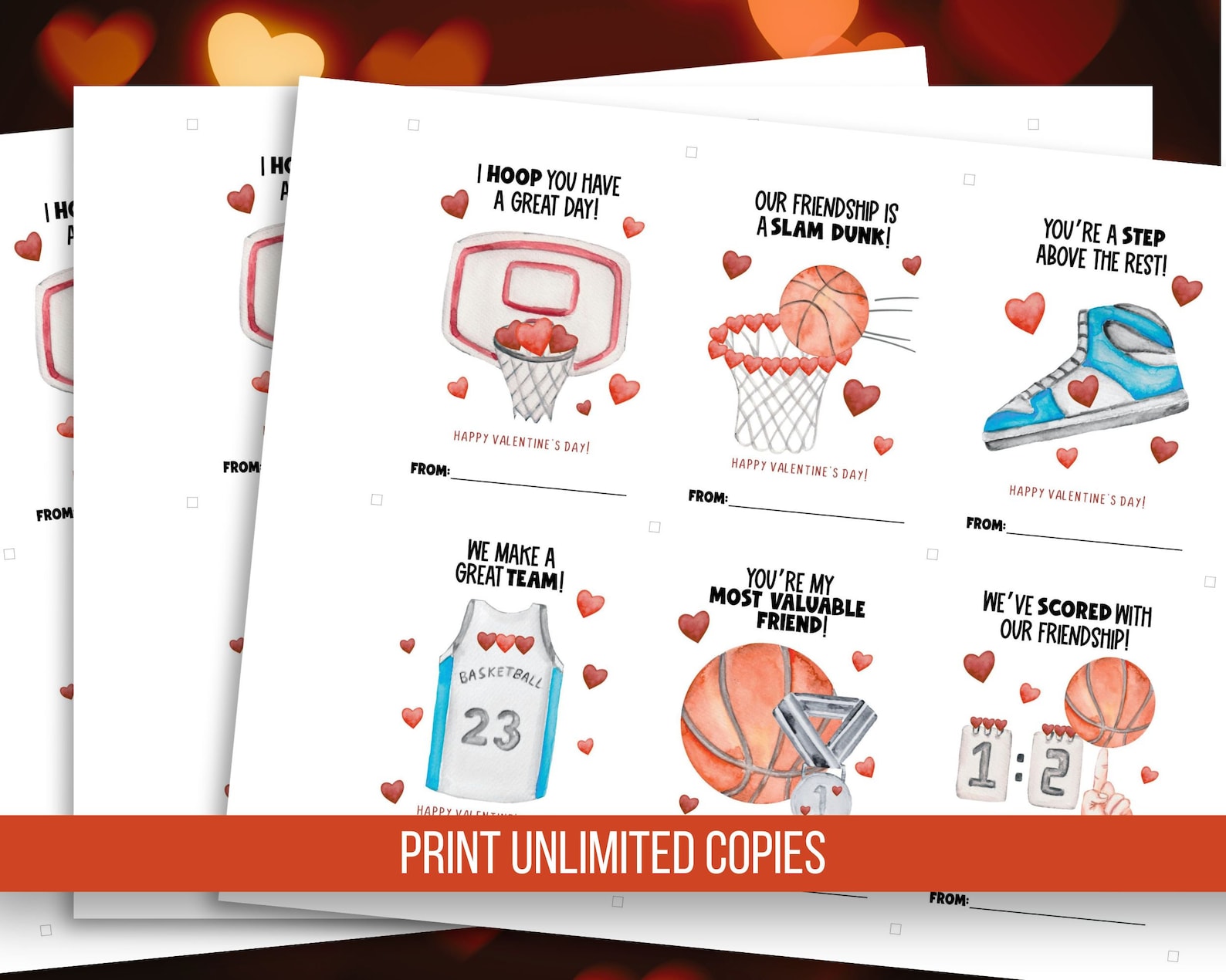 Printable Basketball Valentine 2.75 X 3.75" Cards, Basketball Classroom ...