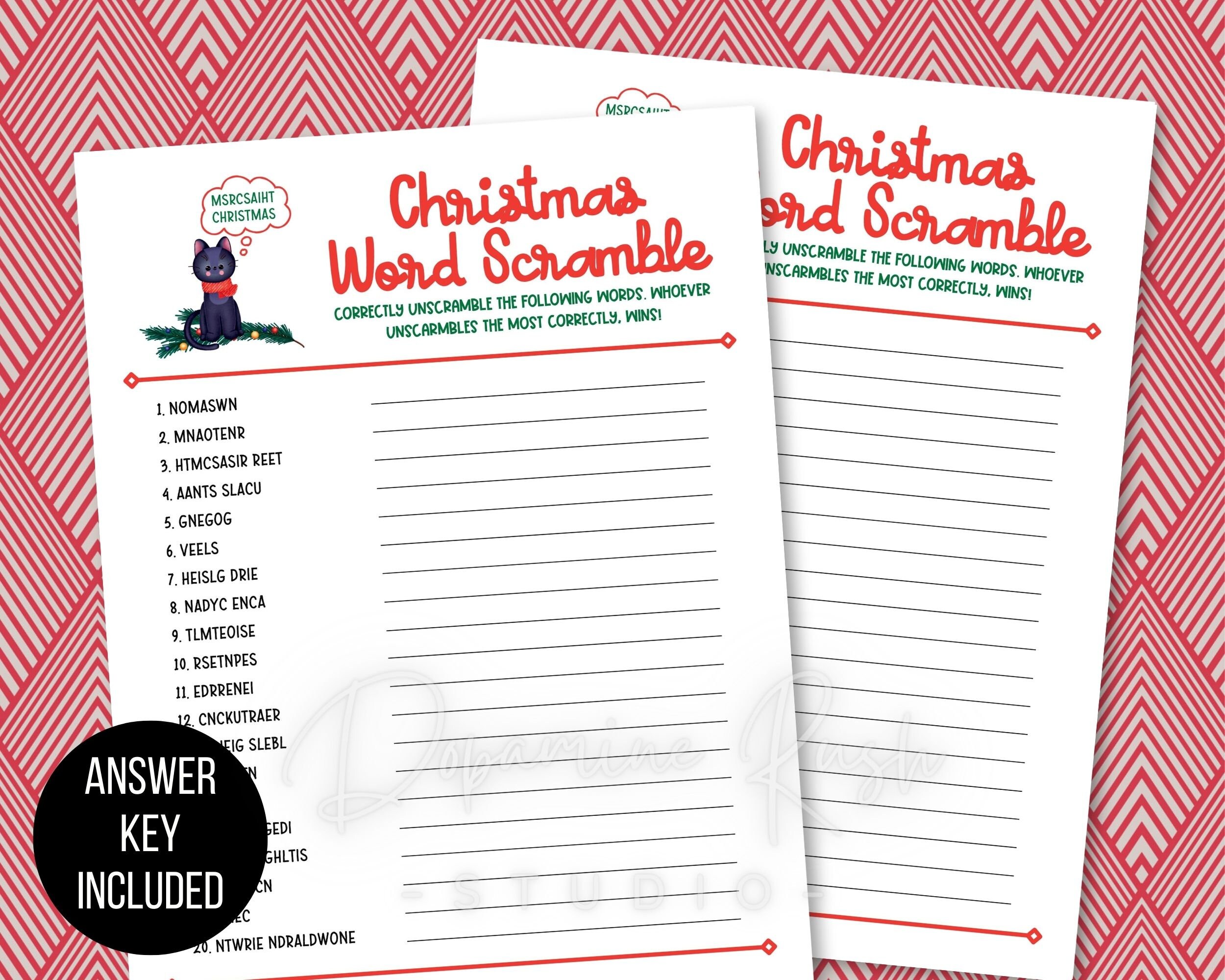 Printable Christmas Game, Printable Christmas Word Scramble, Printable ...