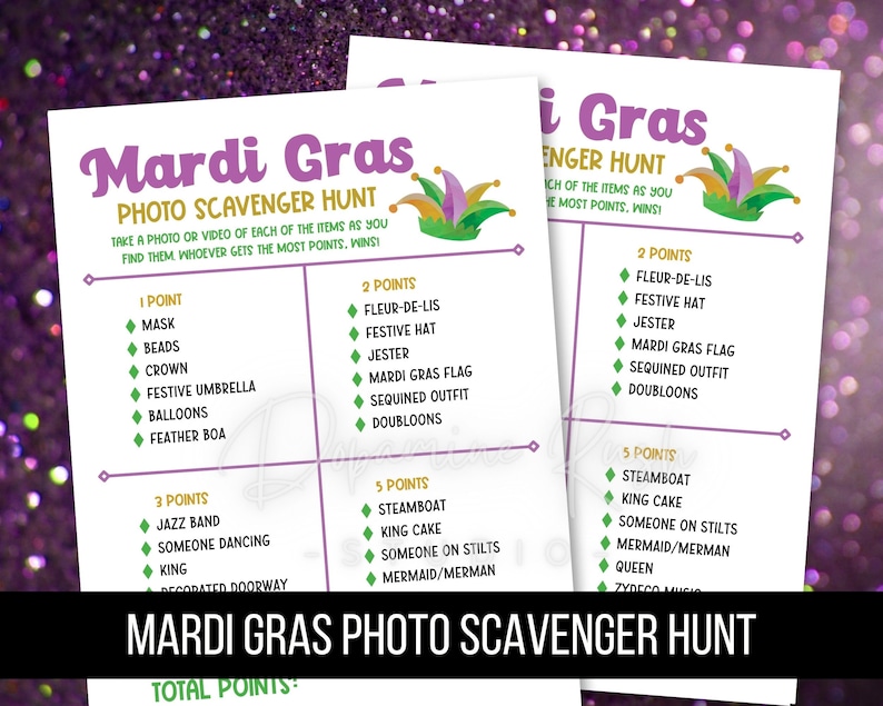 Printable Mardi Gras Photo Scavenger Hunt, Mardi Gras Games, Carnival ...