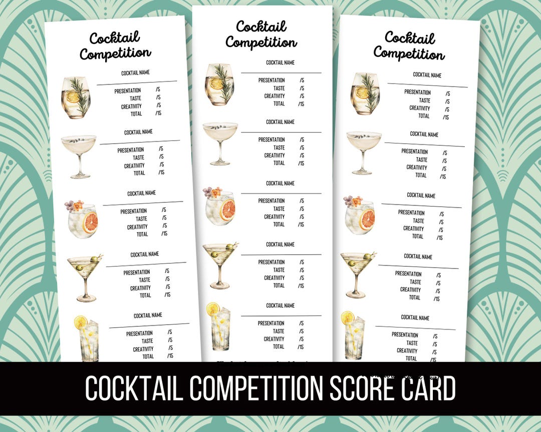 Printable Cocktail Competition 4.25 X 11” Score Card for 5+ Cocktails ...