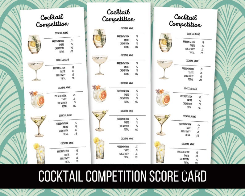 Printable Cocktail Competition 4.25 X 11” Score Card for 5+ Cocktails ...