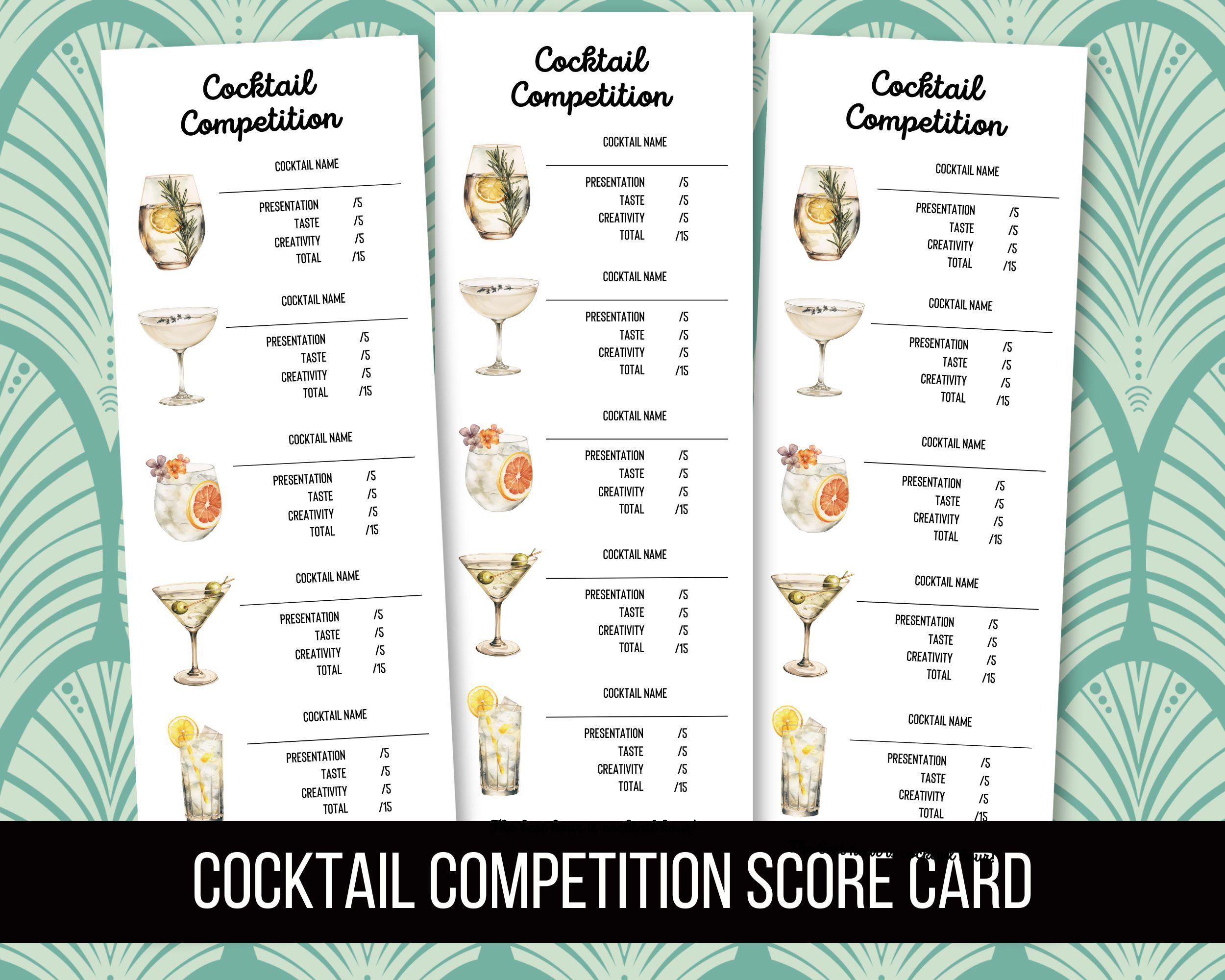 Printable Cocktail Competition 4.25 X 11” Score Card for 5+ Cocktails ...
