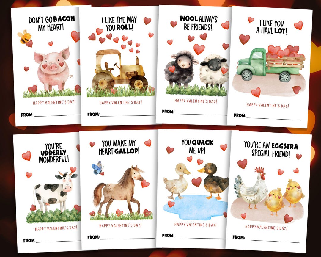 Printable Farm Valentine Cards, Farm Animal Classroom Valentines ...