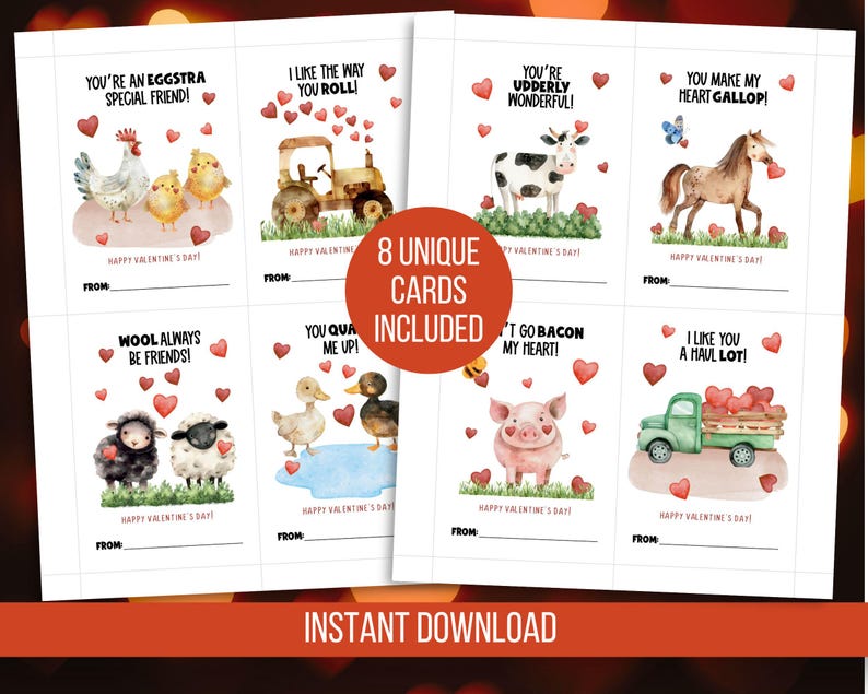 Printable Farm Valentine Cards, Farm Animal Classroom Valentines ...
