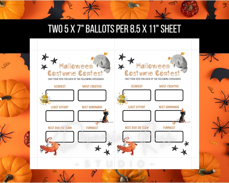 Printable Halloween Costume Contest Voting 5 X 7" Ballot, Halloween ...