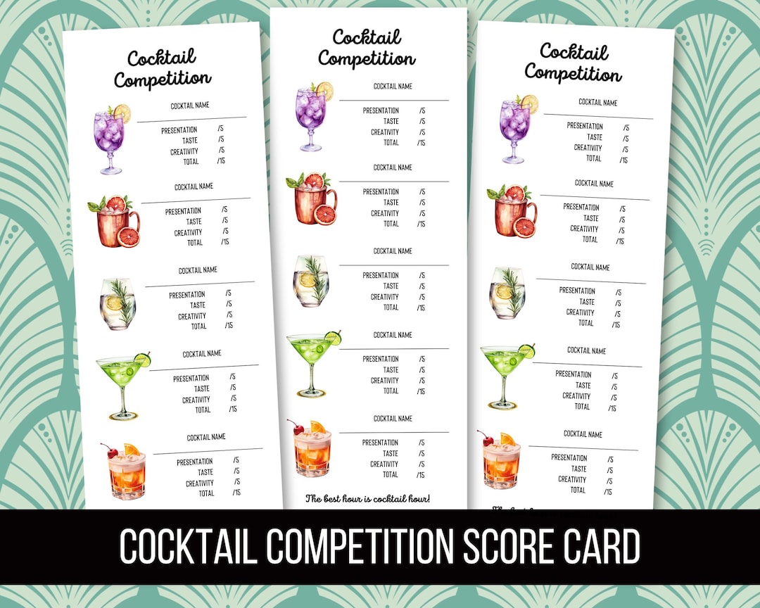 Printable Cocktail Competition 4.25 X 11” Score Card for 5+ Cocktails ...