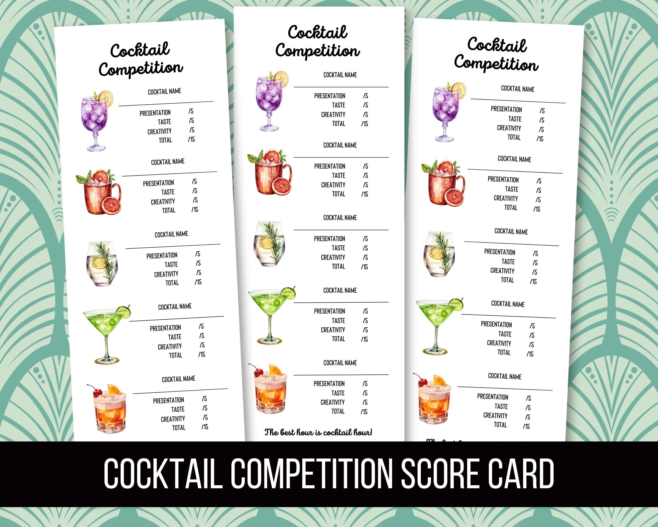 Printable Cocktail Competition 4.25 X 11 Score Card for 5 Cocktails ...