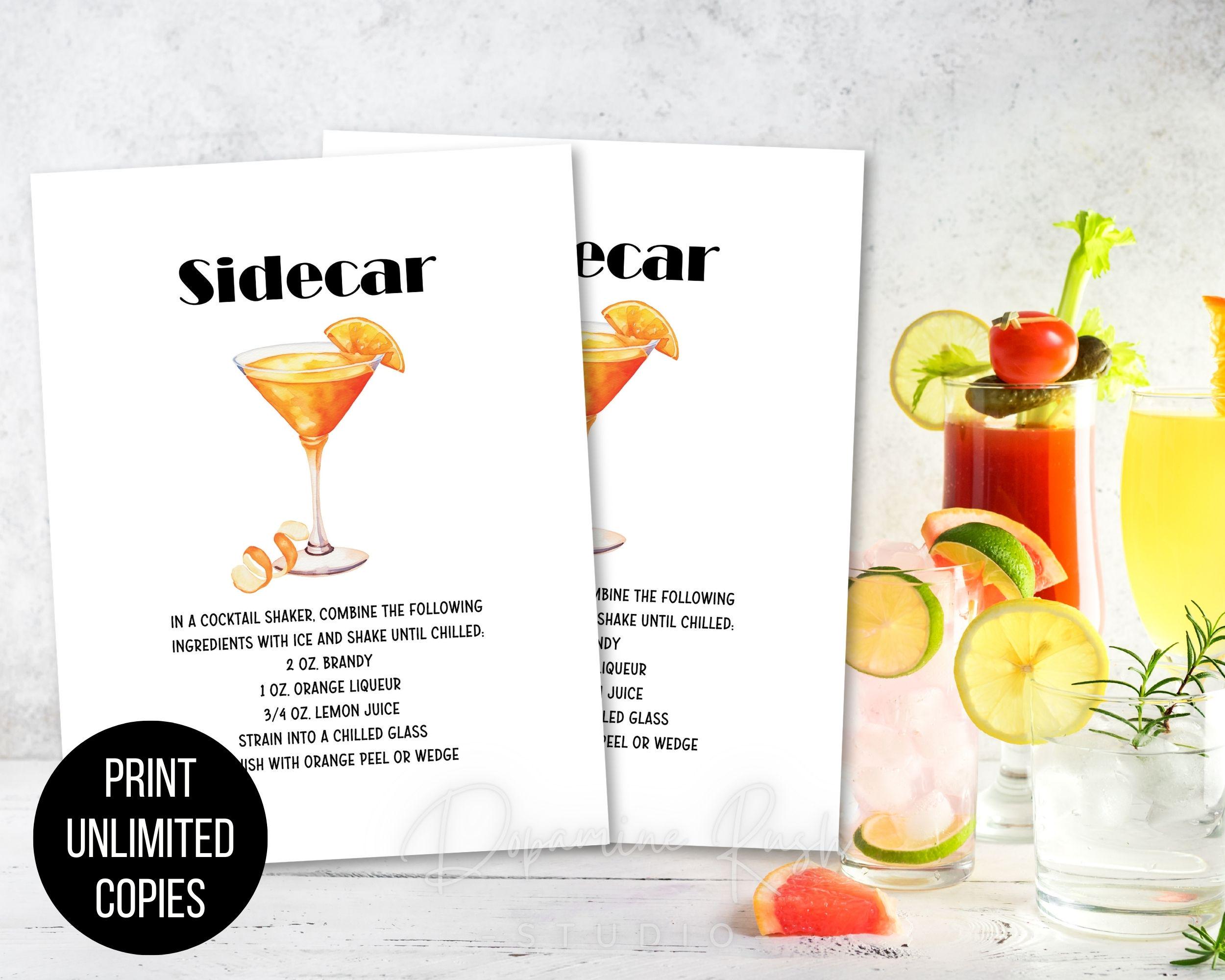 Printable Self-serve Sidecar Cocktail 8x10” Sign, Sidecar Recipe Cards ...