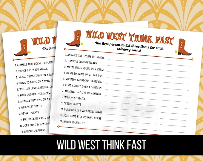 Cowboy Think Quick, Cowboy Party Printable, Western Themed Party Games ...