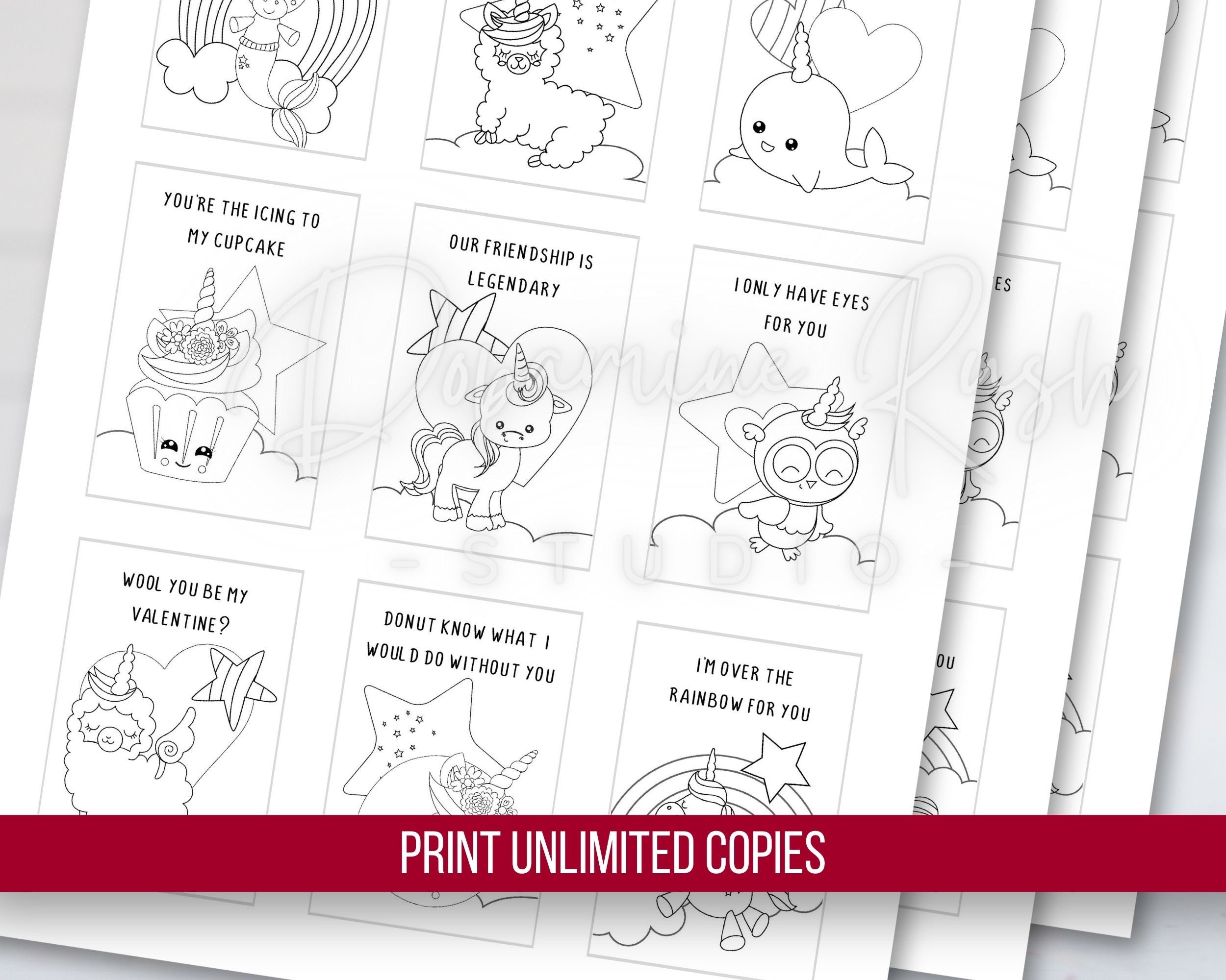 Printable Valentine’s Day Coloring Cards, Unicorn Friends Valentine's ...