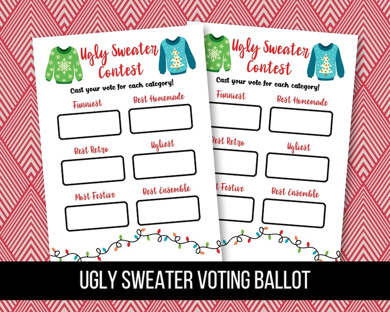 Printable Ugly Sweater Contest 5 X 7" Voting Ballot, Ugly Sweater ...