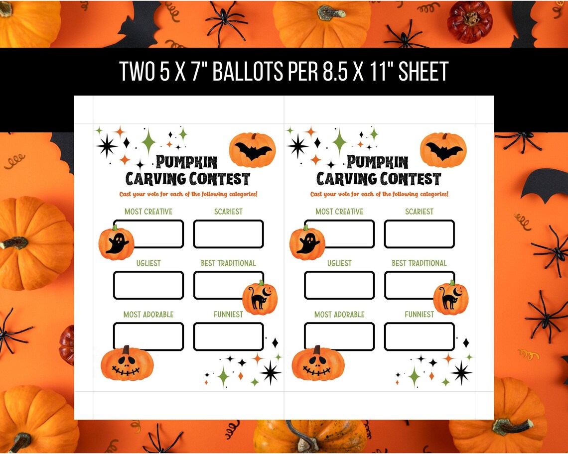 Printable Pumpkin Carving Contest Voting 5 X 7" Ballot, Halloween Party ...