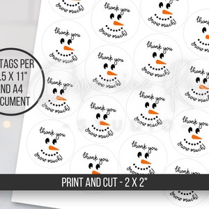 Printable Thank You Snow Much 2” Round Cookie Tags, Christmas Cupcake ...