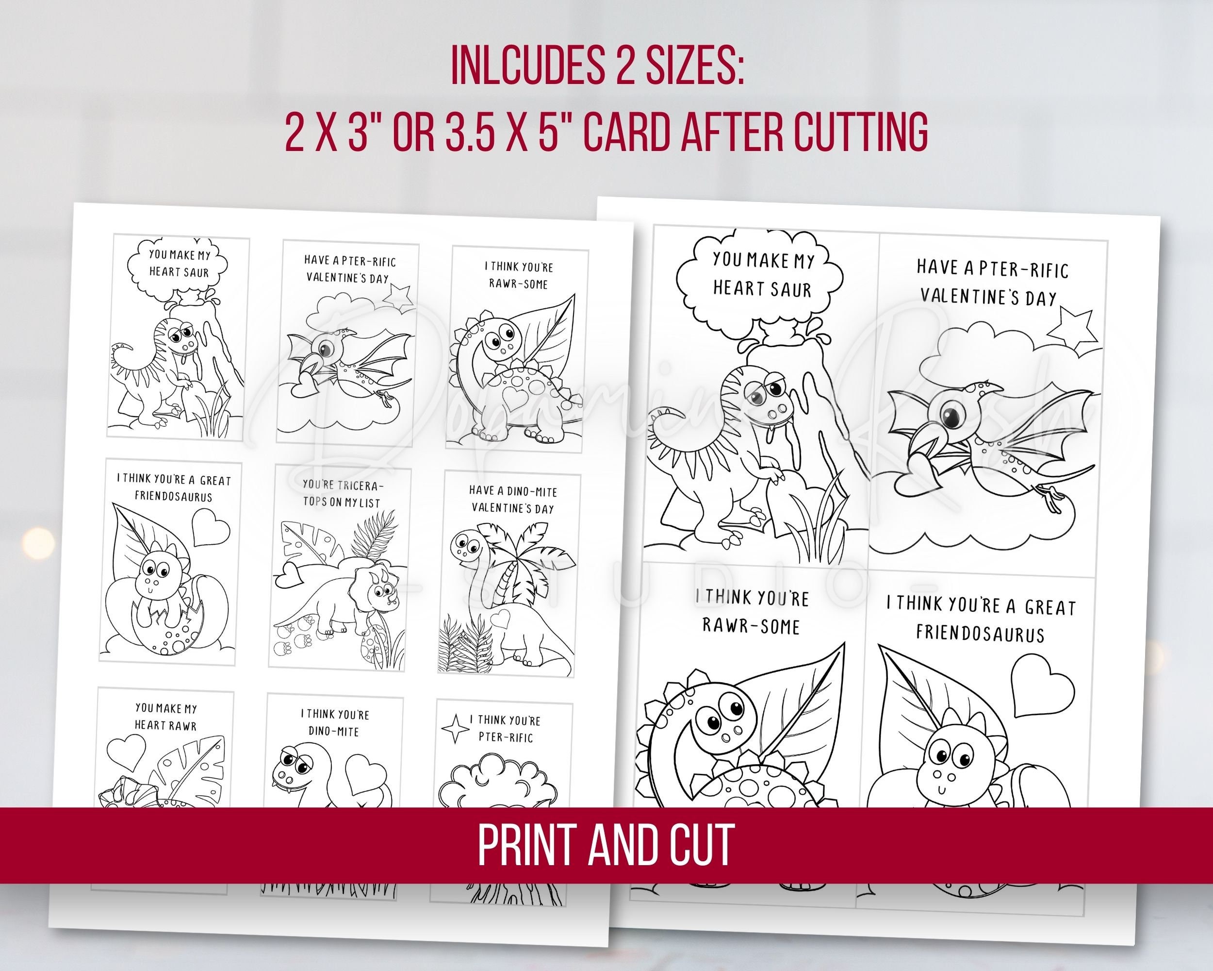 Printable Valentines Day Coloring Cards Dinosaur Coloring - Etsy