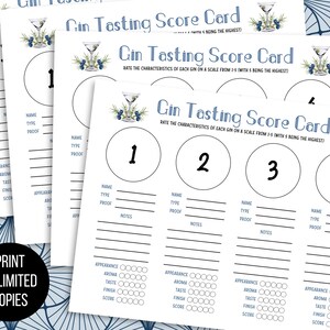 Printable Gin Tasting Score Card, Score Card for 4 Gins, Gin Tasting ...