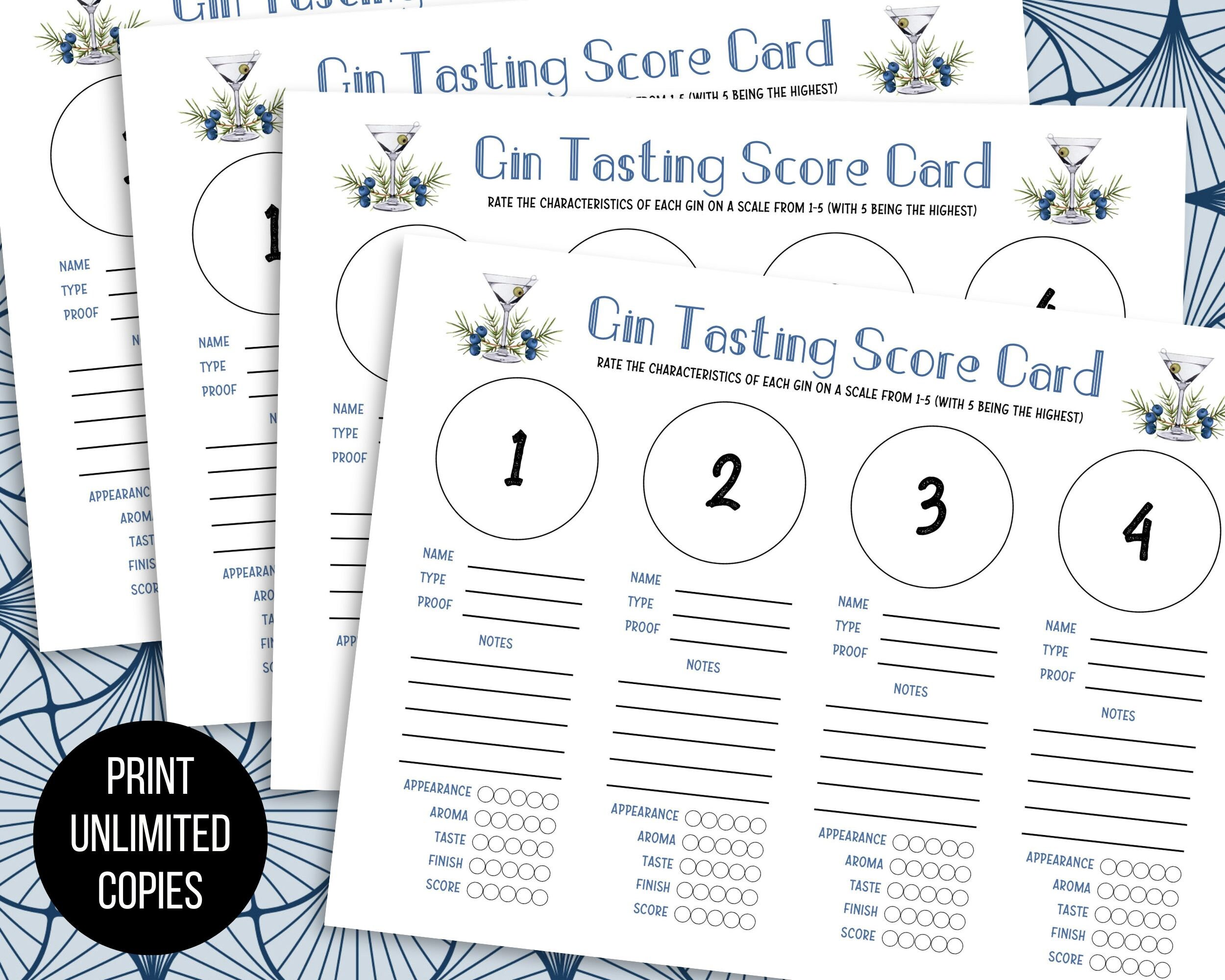 Printable Gin Tasting Score Card, Score Card for 4 Gins, Gin Tasting ...
