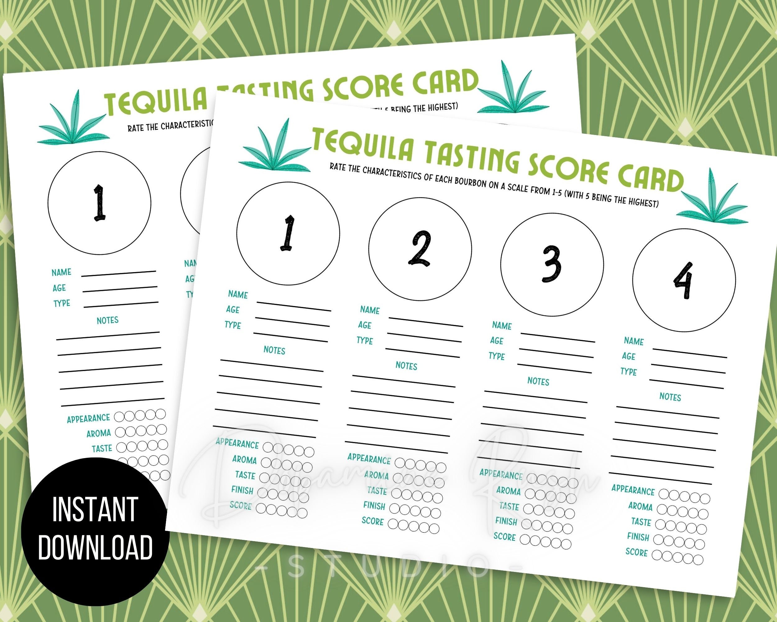 Printable Tequila Tasting Score Card for 4 Tequilas, Tequila Tasting Party, Tequila Rating Sheet ...