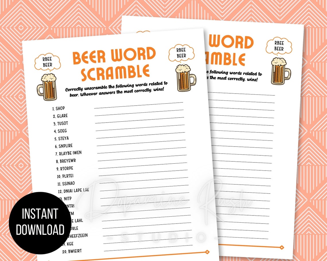 Printable Beer Word Scramble, Beer Games, Games for Adults, Printable ...