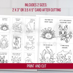 Printable Valentine’s Day Coloring Cards, Marine Animals Coloring Cards ...